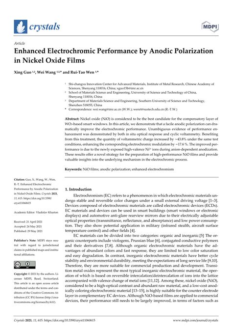 Pdf Enhanced Electrochromic Performance By Anodic Polarization In Nickel Oxide Films