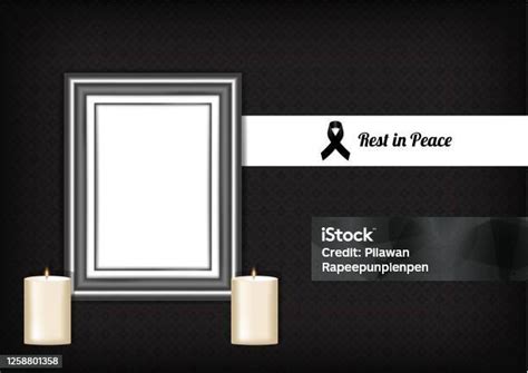 검은 존경 리본 프레임과 텍스처 배경 배너에 촛불애도 기호를 모의 평화 장례 카드 벡터 일러스트레이션에서 휴식 그림 이야기에 대한 스톡 벡터 아트 및 기타 이미지 Istock
