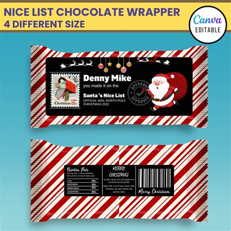 Santa Nice List Chocolate Wrapper Santa Candy Bar Wrappers Nice List