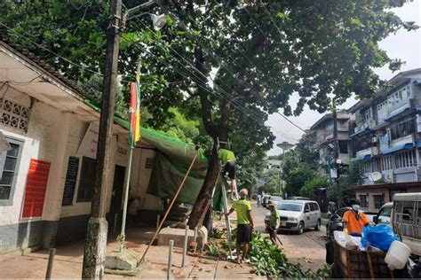 ဒဂုံမြို့နယ် ဦးဝိစာရရပ်ကွက်၌ လျှပ်စစ်ဓါတ်အားလိုင်းကြိုးမလွတ်ကင်းသော သစ်ပင်၊ သစ်ကိုင်း များ ခုတ်ထ