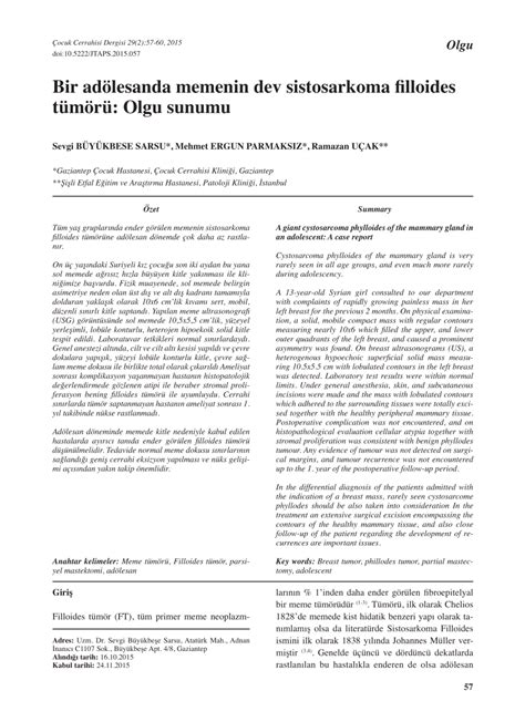 Pdf A Giant Cystosarcoma Phylloides Of The Mammary Gland In An Adolescent A Case Report