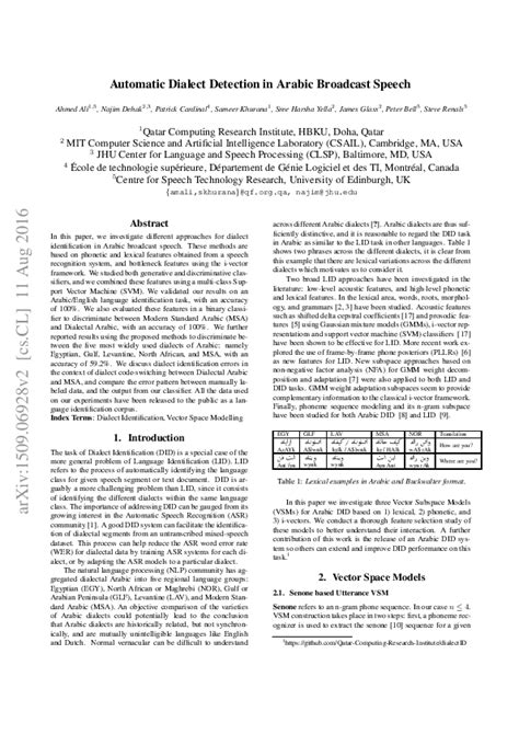 Pdf Automatic Dialect Detection In Arabic Broadcast Speech