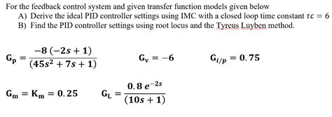 Solved For The Feedback Control System And Given Transfer