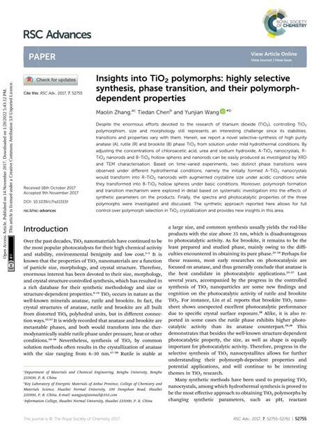 Pdf Insights Into Tio2 Polymorphs Highly Selective Synthesis