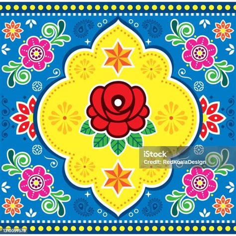 인도와 파키스탄 트럭 아트 벡터 장미 다른 꽃 별과 소용돌이와 원활한 패턴 디자인 0명에 대한 스톡 벡터 아트 및 기타 이미지 0명 기하 도형 꽃 식물 Istock