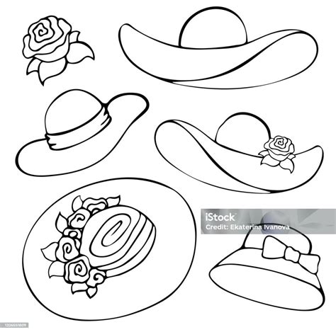 플랫 스타일로 여름 여성 모자의 다른 벡터 일러스트 세트 손 도면 여름 밀짚 모자에 대한 스톡 벡터 아트 및 기타 이미지 밀짚 모자 0명 개인 장식품 Istock