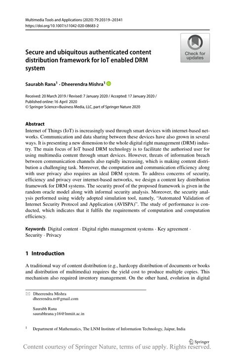 Secure And Ubiquitous Authenticated Content Distribution Framework For Iot Enabled Drm System