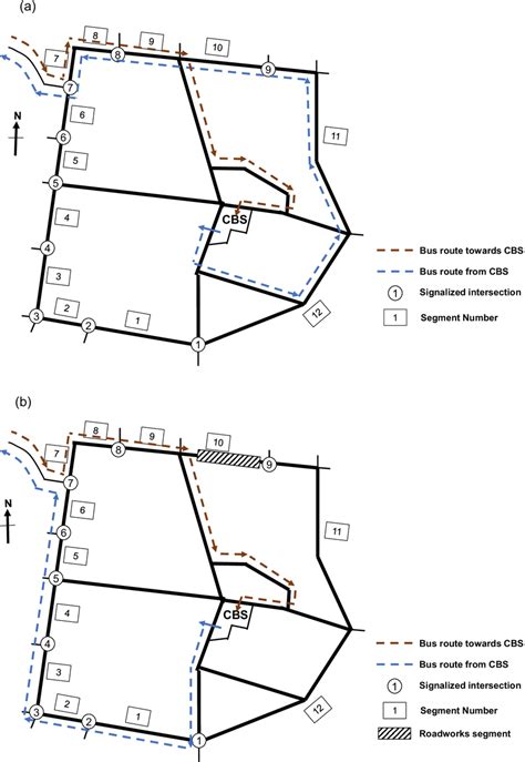 public transit route map a normal scenario b route diversion scenario