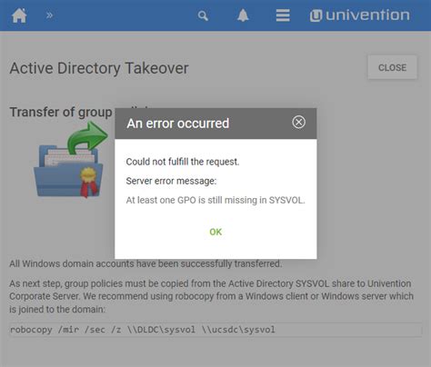 Univention Ucs Ad Takeover At Least One Gpo Is Still Missing In Sysvol Ucs Univention