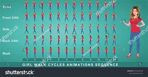 Girl Character Walk Cycle Animation Sequence Stock Vector Royalty Free 1929203546