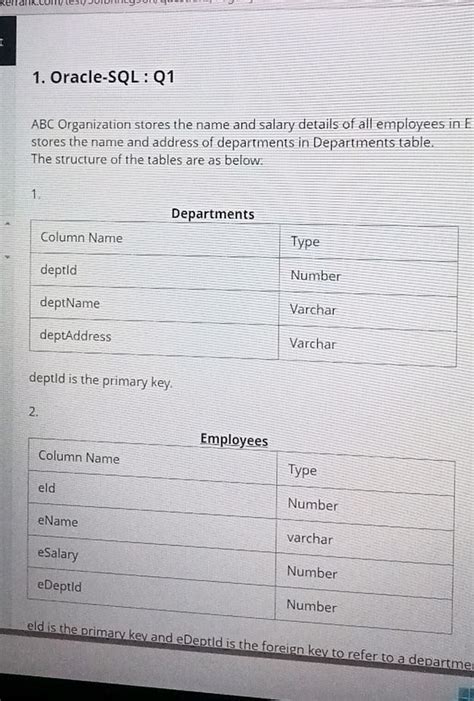1 Oracle Sql Q1 Abc Organization Stores The Name And Salary Details Of All Employees In E Stores