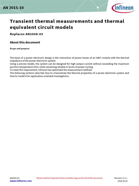 Infineon Thermal Equivalent Circuit Models Applicationnotes V01 01 En