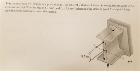 Solved P 4 An Axial Load P 10 Kips Is Applied At Point 1