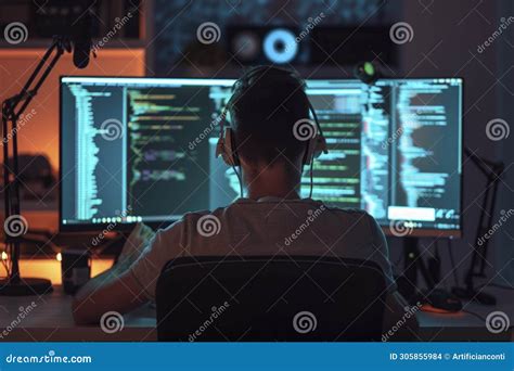 Programmer Or Analyst Working On Computer Coding Stock Illustration