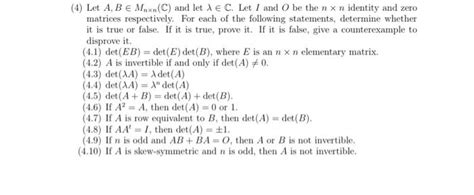 4 Let Ab∈mn×nc And Let λ∈c Let I And O Be The