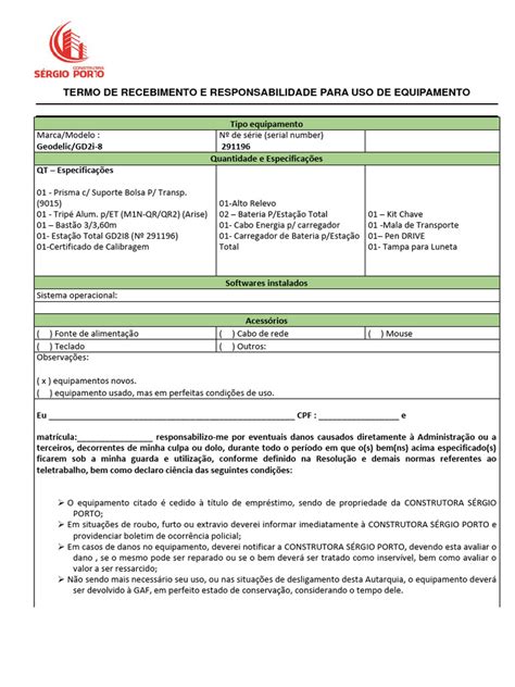 Modelo Termo De Recebimento Pdf Informática