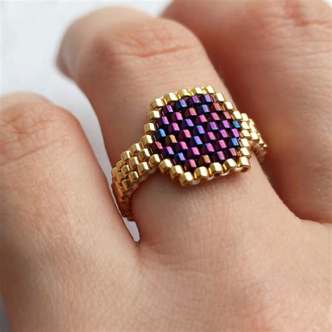 Pdf Tutorial Beaded Signet Ring Diy Beaded Rings Beaded Jewelry