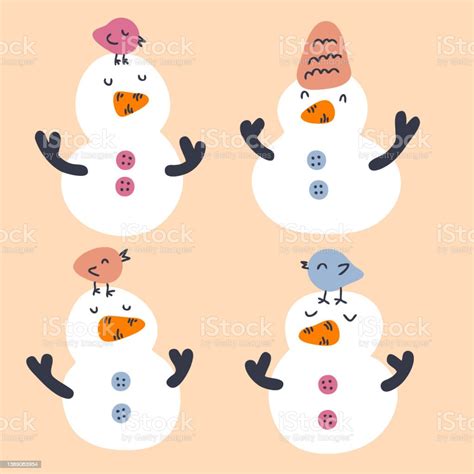 손으로 그린 눈사람과 새 겨울 컬렉션 티셔츠 스티커 직물 및 인쇄에 적합합니다 장식과 디자인을위한 낙서 벡터 일러스트레이션 개체 그룹에 대한 스톡 벡터 아트 및 기타 이미지