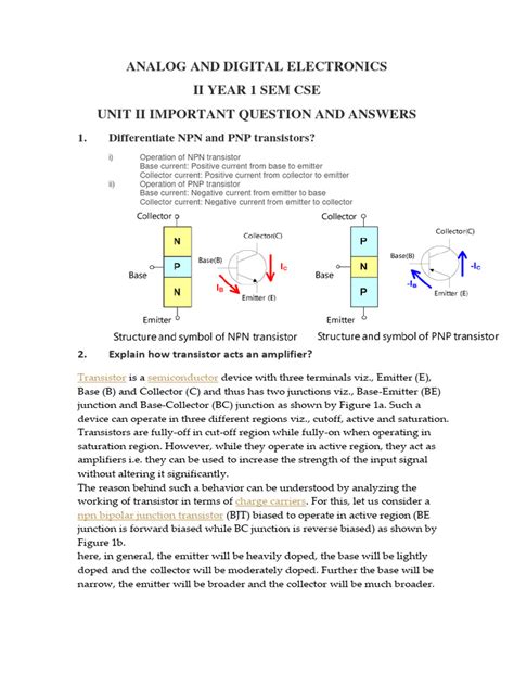 Ii Cse Ade Unit 2 Important Question And Answers Pdf Bipolar