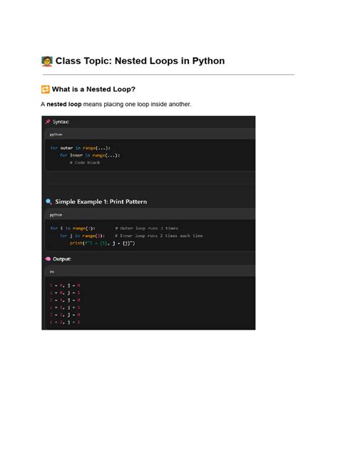 Class Topic Nested Loops In Python Pdf