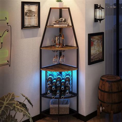 Freestanding Floor Glass Holder Bottles Storage Furniture Organizer Corner Shelf Wine Rack