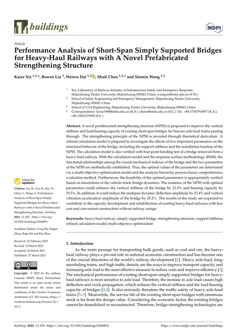 Pdf Performance Analysis Of Short Span Simply Supported Bridges For Heavy Haul Railways With A