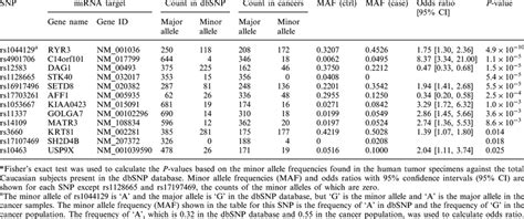 Mirna Binding Snps With An Aberrant Snp Allele Frequency In Human Tumor