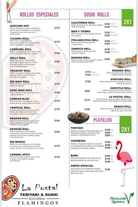 Carta Del Restaurante La Postal Teriyaki And Sushi Suc Flamingos Tijuana