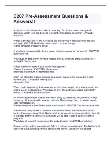 WGU C Pre Assessmen Multi Choice Version Data Driven Decision Making PVPC WGU C