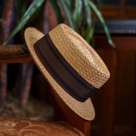 Vintage Knox New York Sennit Straw Boater Skimmer Stiff Hat 7 14 Lo