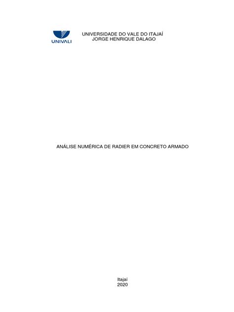 Analise Numerica De Radier Em Concreto Armado Pdf Flexão Física