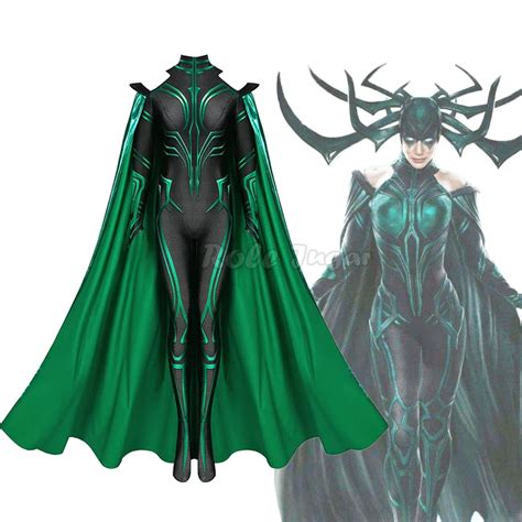Hela Cosplay Costume Thor 3 Ragnarok Supervillain Bodysuit Cape