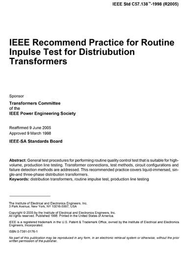 Ieee C57 138 1998 R2005 Ieee Recommended Practice For Routine