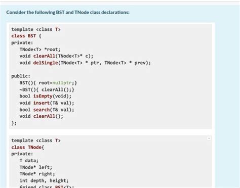 Solved Consider The Following Bst And Tnode Class