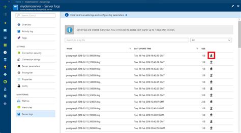 로그 관리 Azure Portal Azure Database For Postgresql Single Server