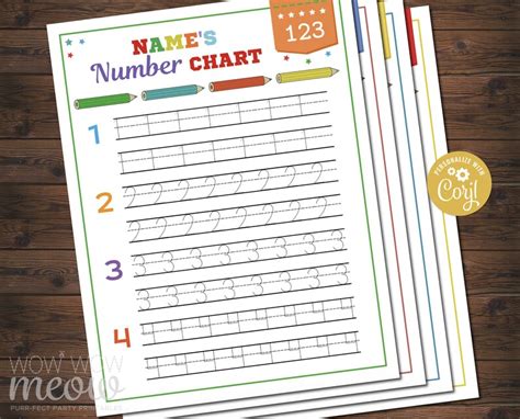 Number Trace Chart Activity Sheet 1 12 Kids Printable Home Etsy España
