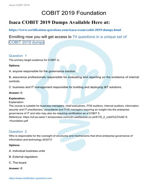 COBIT 2019 Foundation Exam Dumps