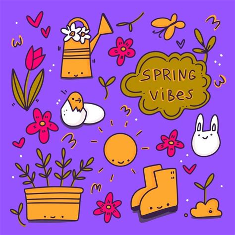 Premium Vector Spring Vibes Doodle Illustration In A Cute Style Funny Spring Characters A Set