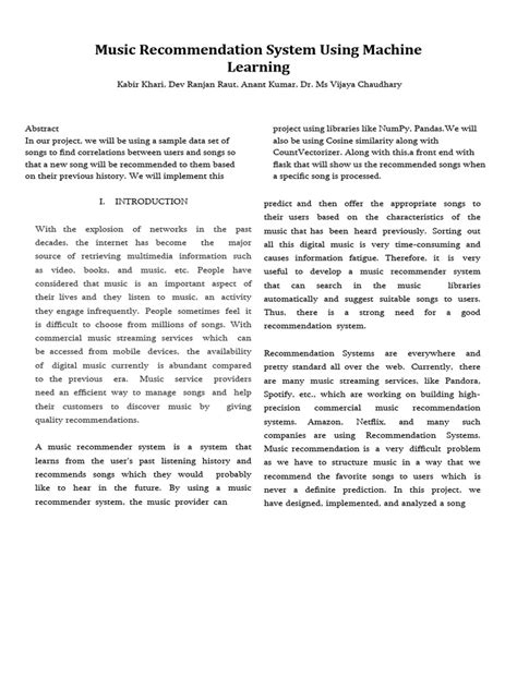 Music Recommendation System Using Machine Learning Pdf Computer Data Storage Information