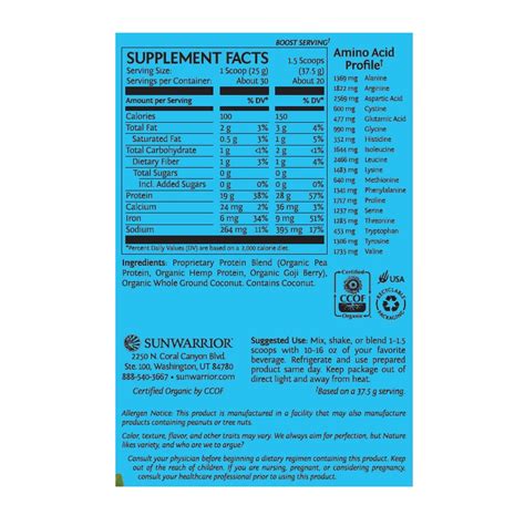 Sunwarrior Warrior Blend Organic Plant Based Protein 30serv 750g