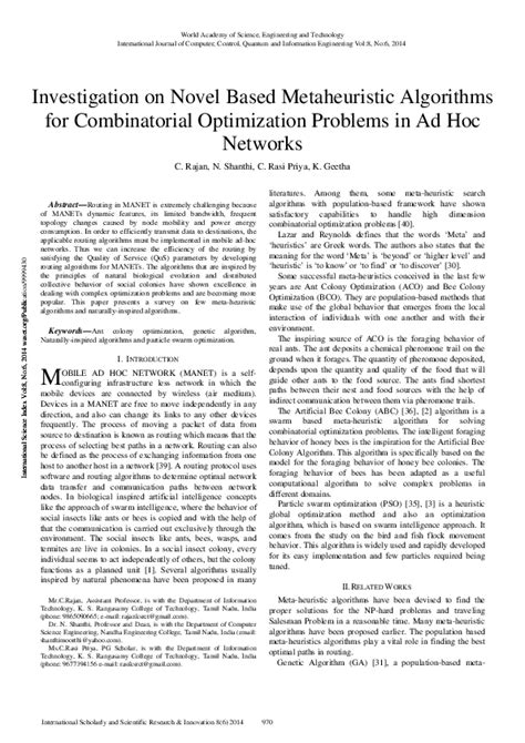 pdf investigation on novel based metaheuristic algorithms for