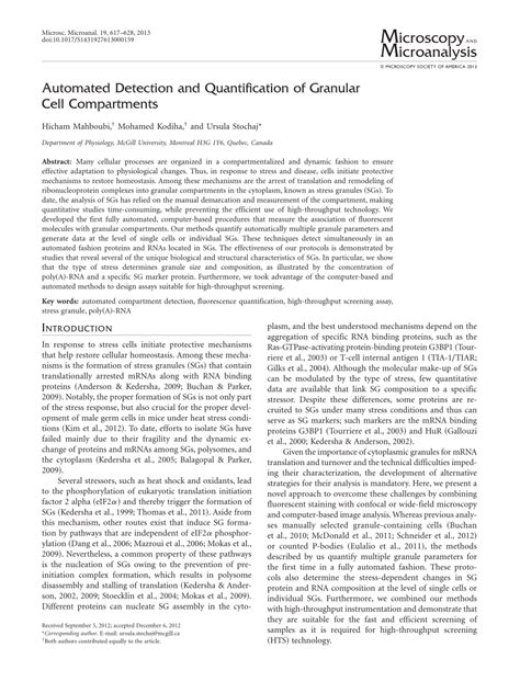 Pdf Automated Detection And Quantification Of Granular Cell Compartments