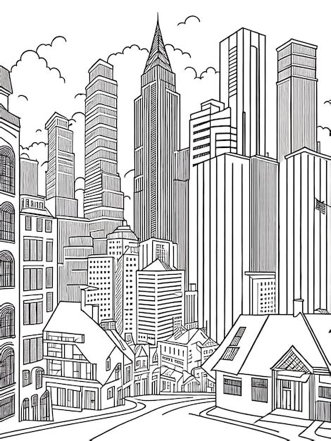 Dibujo De Edificios De La Ciudad Para Colorear Foto Premium