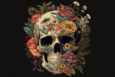 Flower Skulls Drawings