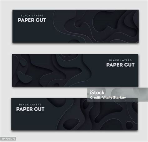 3d 추상적 인 배경을 가진 수평 한 까만 기치 백색 종이 커트 모양 비즈니스 프리 젠 테이 션 전단지 포스터 및 초대장에 대 한 벡터 디자인 레이아웃입니다 조각 예술 0