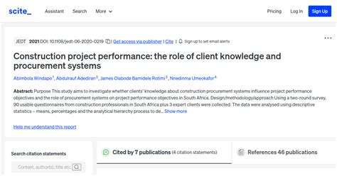 Construction Project Performance The Role Of Client Knowledge And Procurement Systems