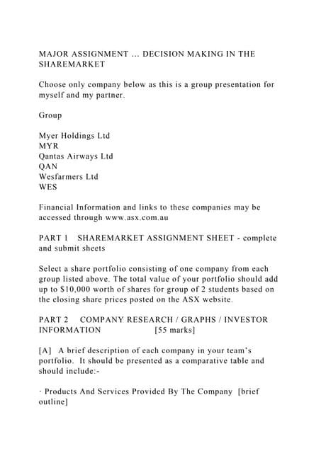 Major Assignment Decision Making In The Sharemarketchoose Onlydocx