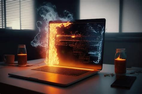 premium ai image ai generated hacker laptop with fire binary computer