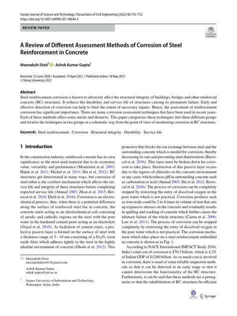 A Review Of Different Assessment Methods Of Corrosion Of Steel Reinforcementin Concrete Pdf