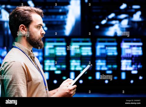 It Developer Setting Up High Tech Data Center Firewalls Intrusion
